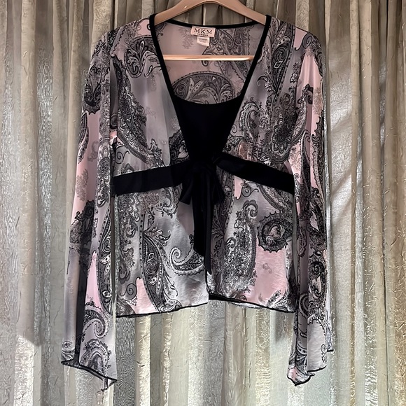 MKM Designs | Tops | Mkm Designs Paisley Black Pink Glitter Gray Tied ...